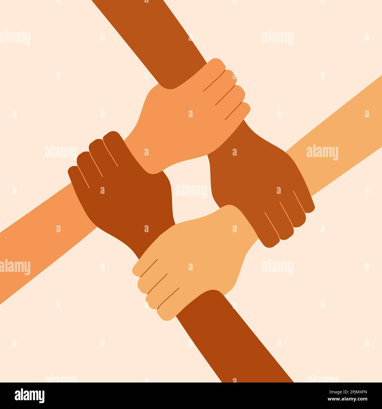 Four diverse hands holding each other. 4 women symbolize women's ...