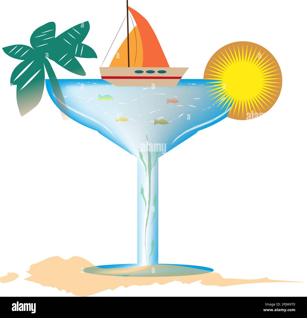 beach cocktail with sun yacht and palm tree Stock Vector Image & Art ...