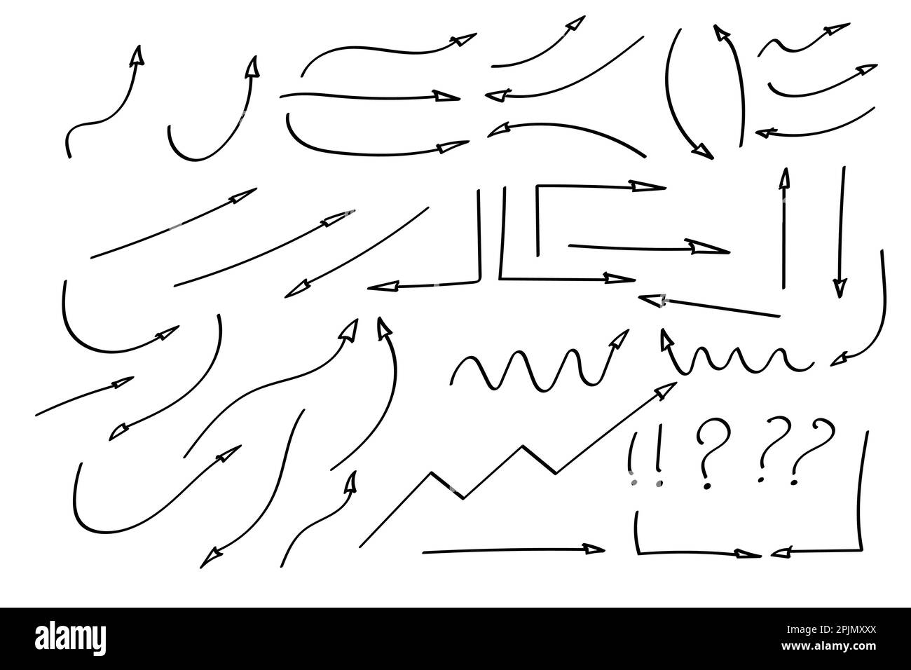 Doodle arrows set or collection. Hand-drawn shapes, directions signs or ...