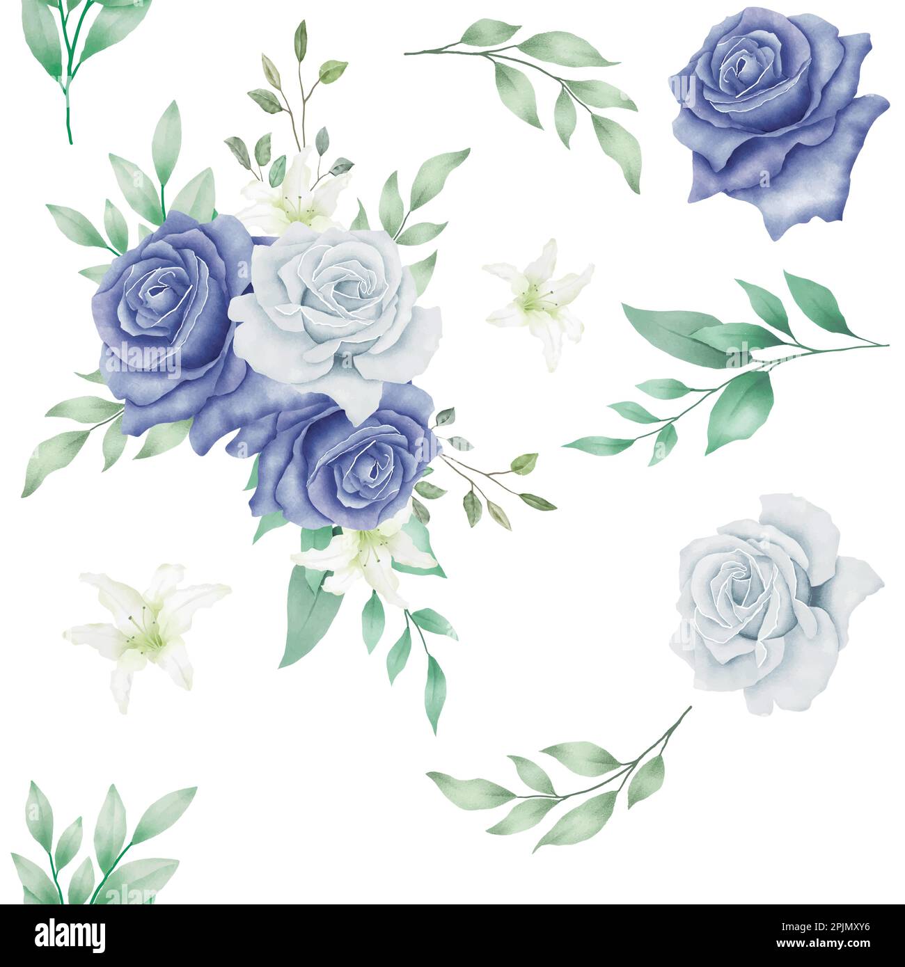 Floral seamless pattern with abstract blue and grey flowers, delicate ...