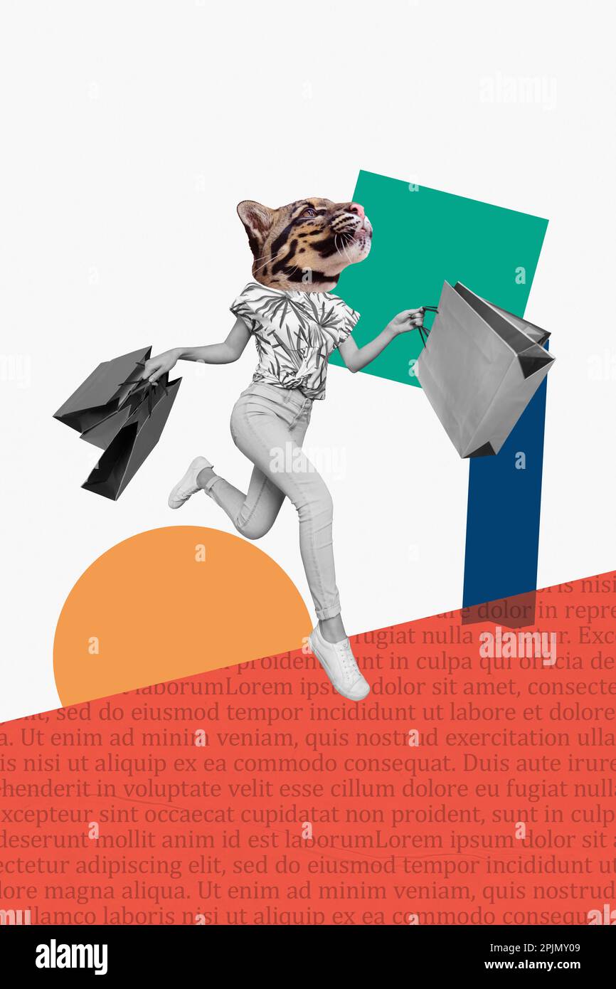 Creative promo banner collage of young headless girl running with ...