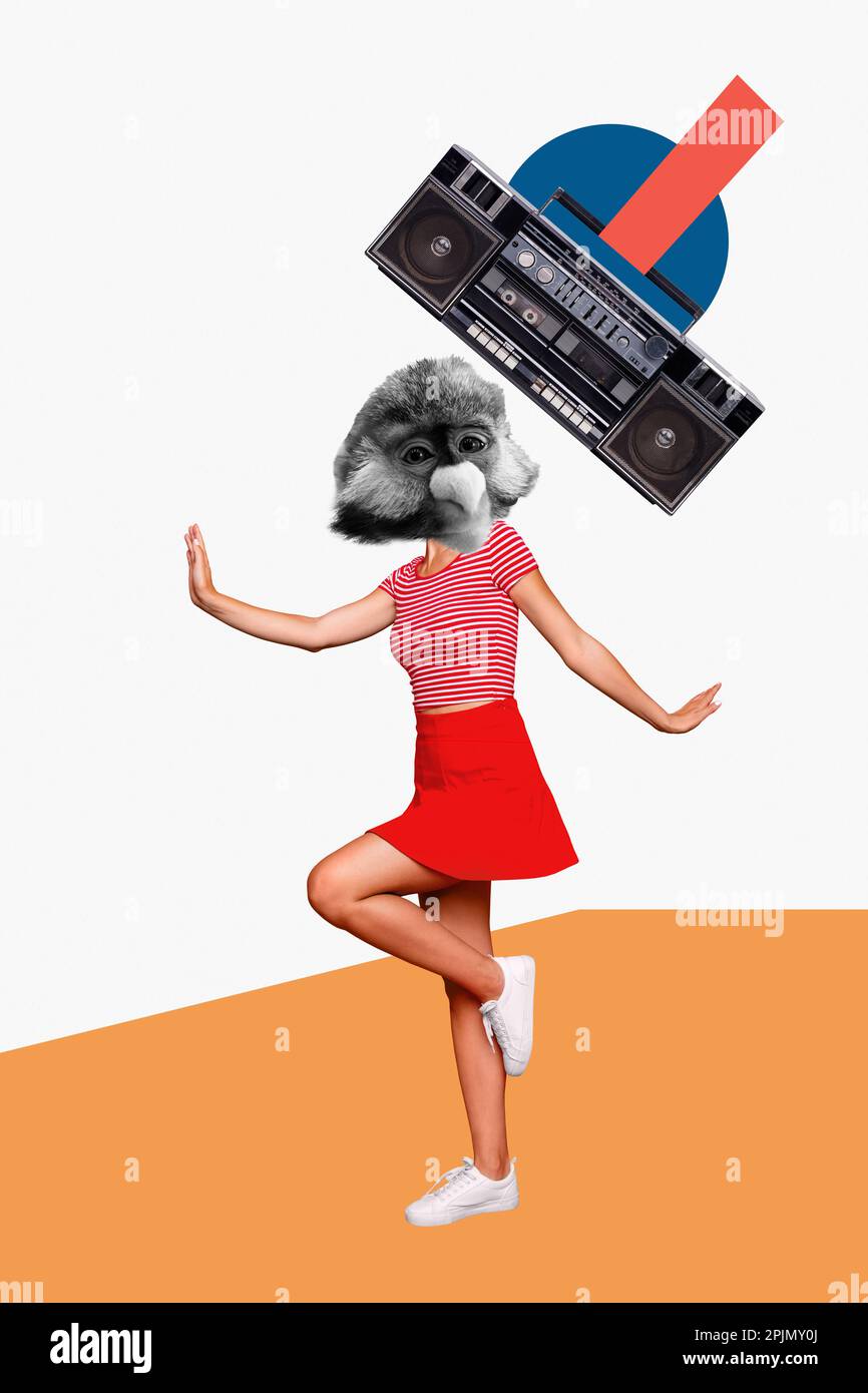 Vertical photo illustration 3d template collage of positive headless ...