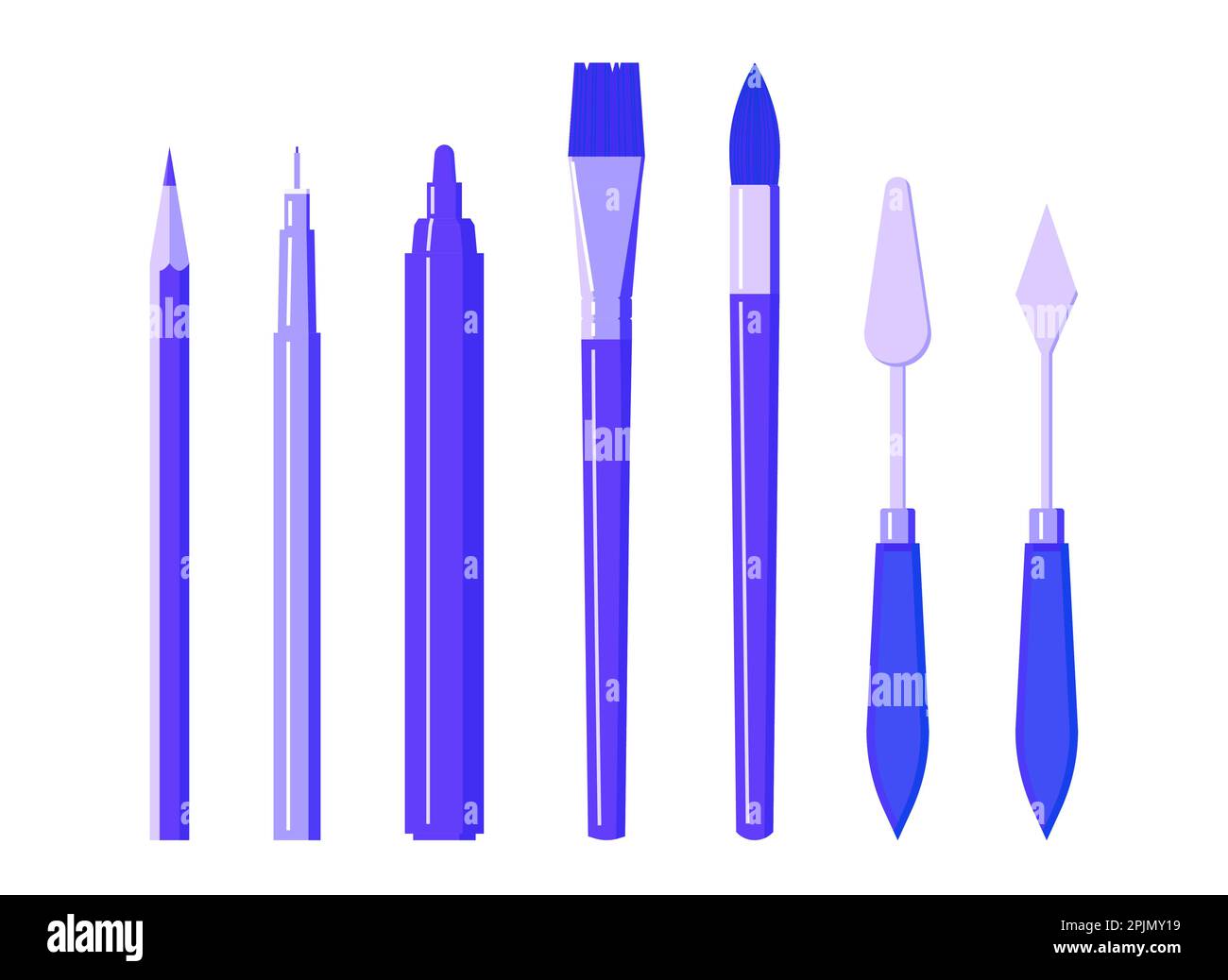 Set of art tools - pencil, brush, liner, pen, marker, palette knife on ...