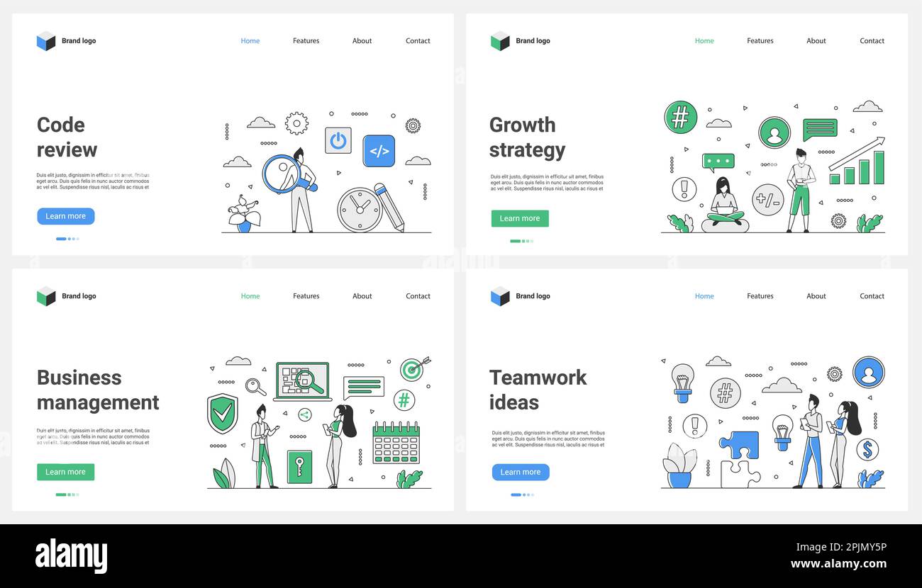 Business management, growth strategy and teamwork set vector ...