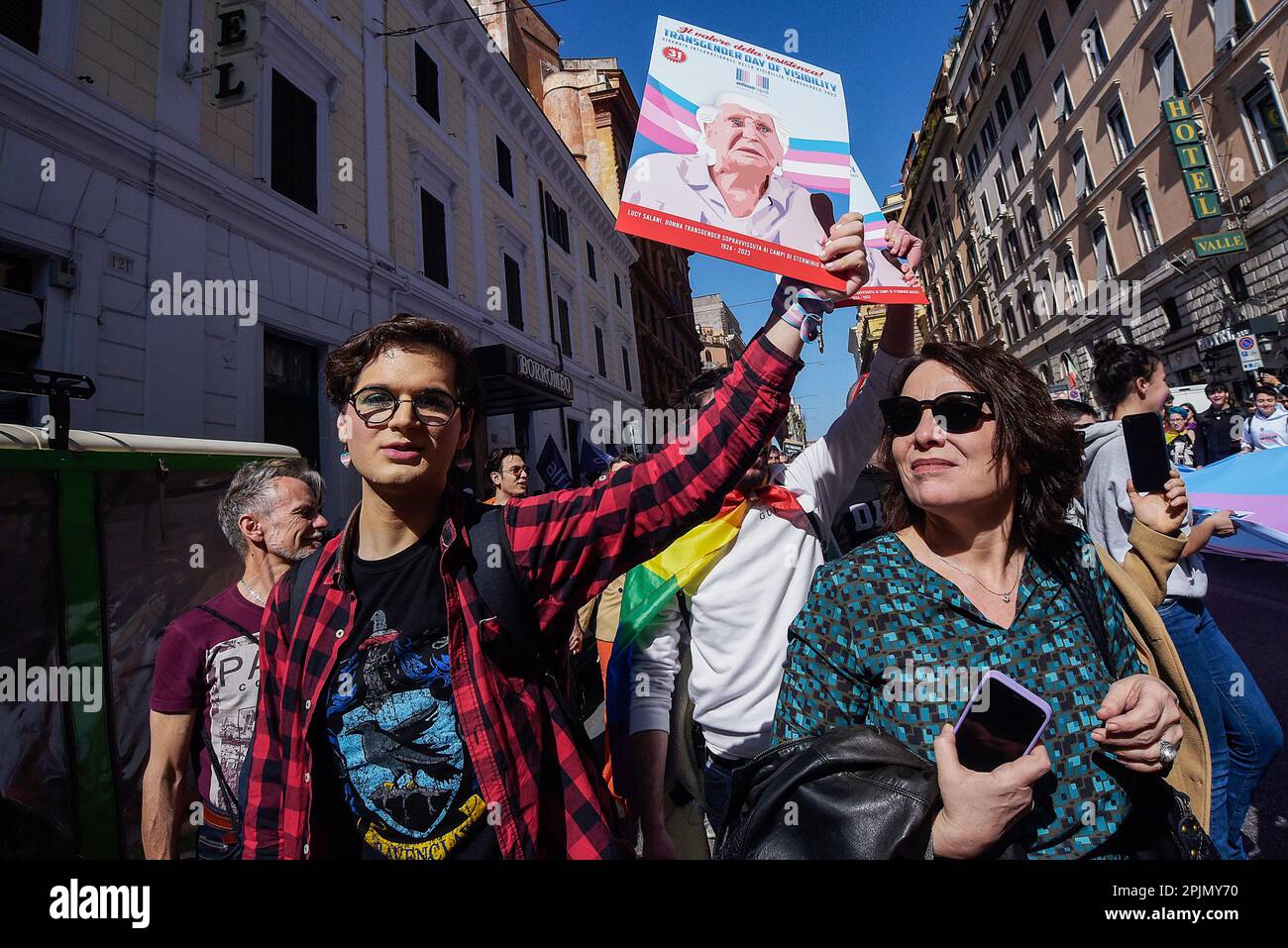 Rome, Italy. 01st Apr, 2023. A person holds up a placard during the ...