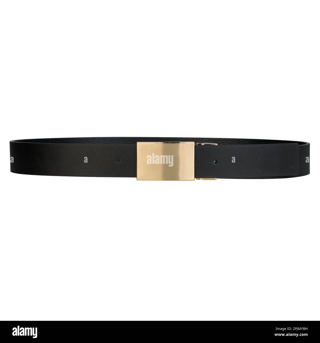 Fastened fashionable men's leather belt with gold-plated metal buckle ...