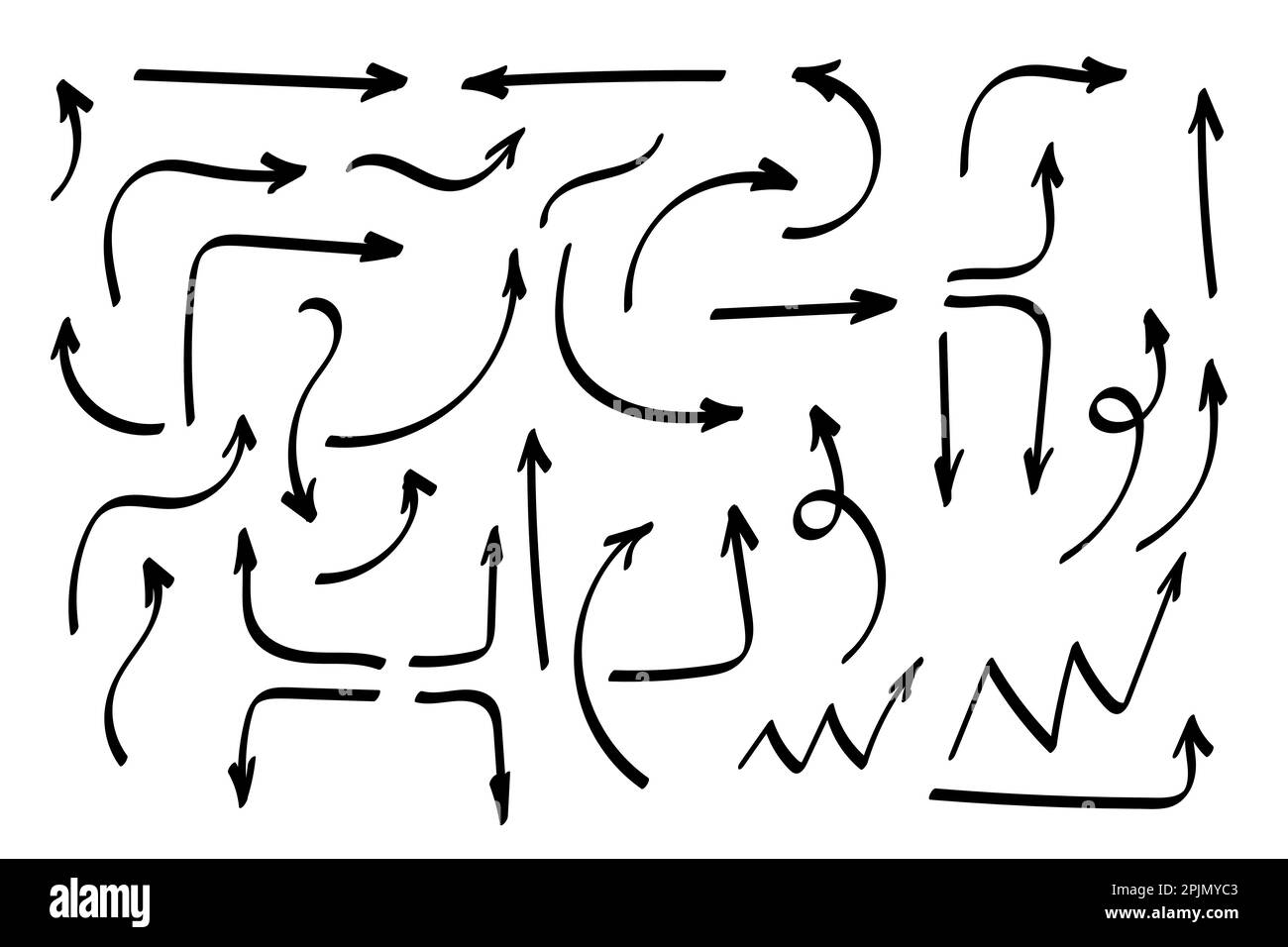 Doodle arrows set or collection. Hand-drawn shapes, directions signs or ...