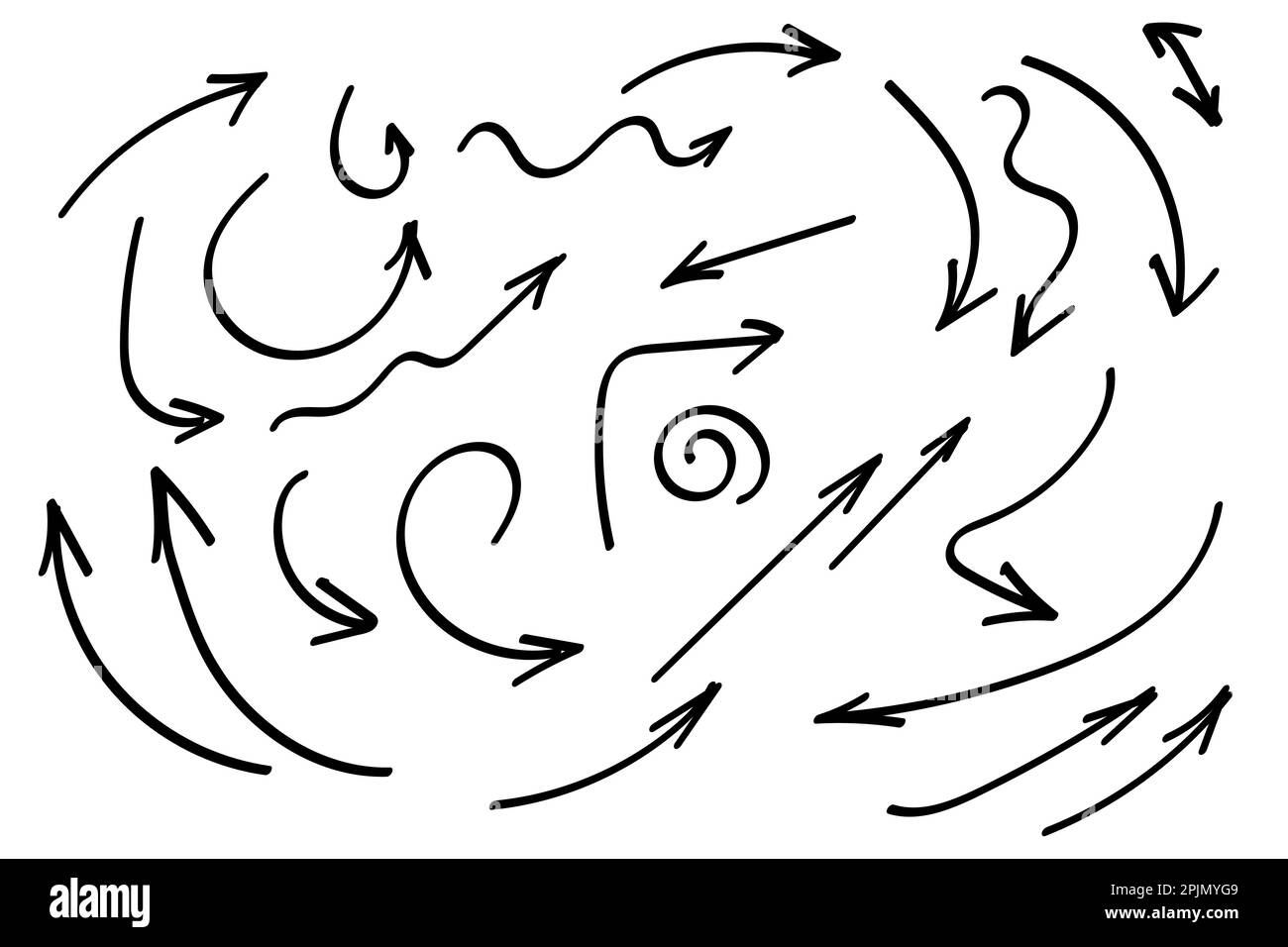 Doodle arrows set or collection. Hand-drawn directions signs or symbols ...