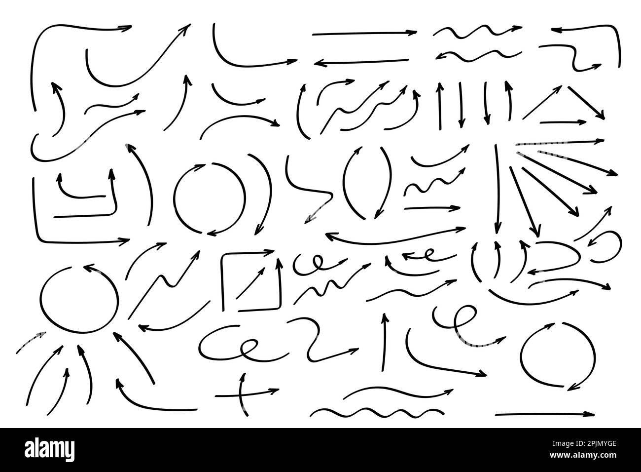 Doodle arrows set or collection. Hand-drawn shapes, directions signs or ...