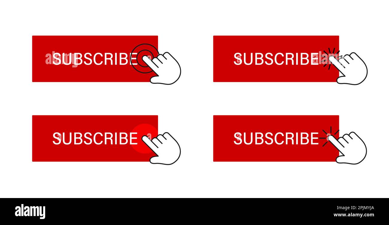 Subscribe button with hand cursor. Subscription process illustration. Hand click on the button ...