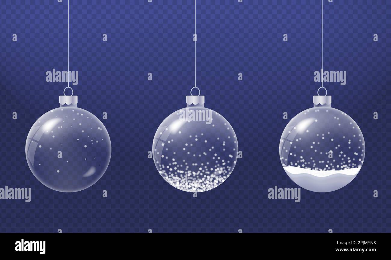 Glass christmas sphere in realistic style. Snow globes - empty, with ...
