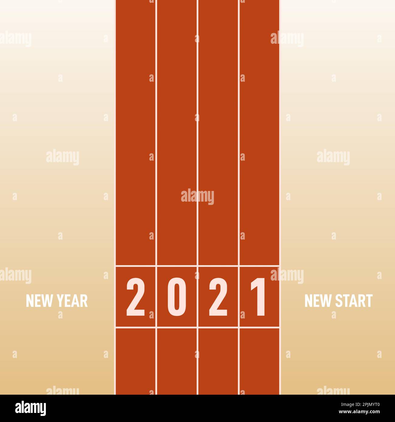 Running track with 2021 numbers. Treadmill symbolize new start in 2021 ...