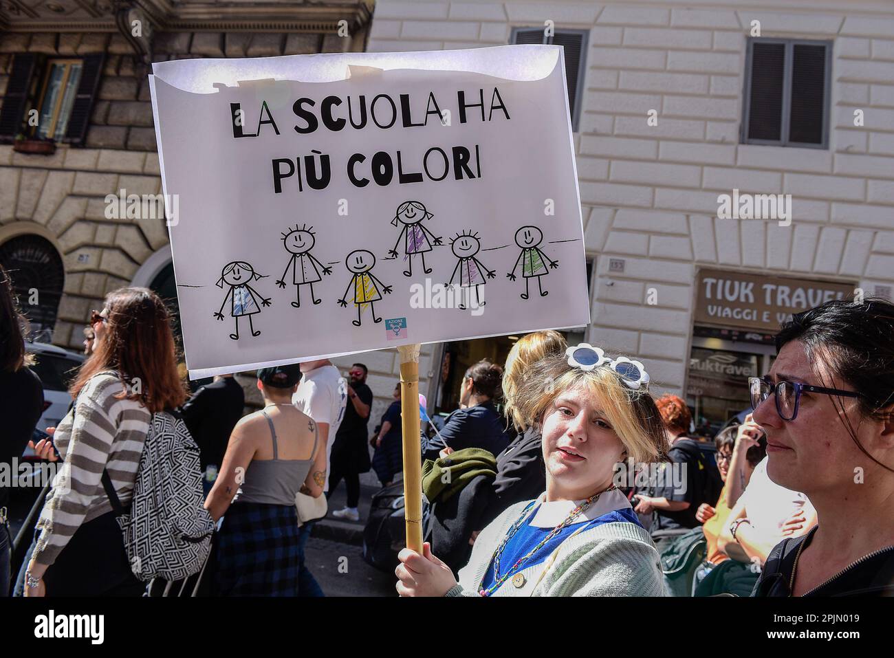 Rome, Italy. 01st Apr, 2023. A person holds up a placard during the ...
