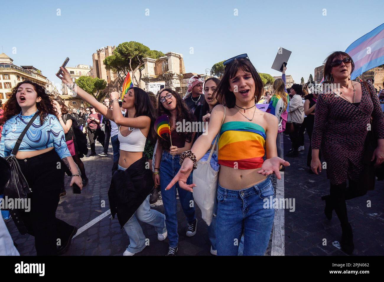 Rome, Italy. 01st Apr, 2023. People take part in the Transgender Day of ...