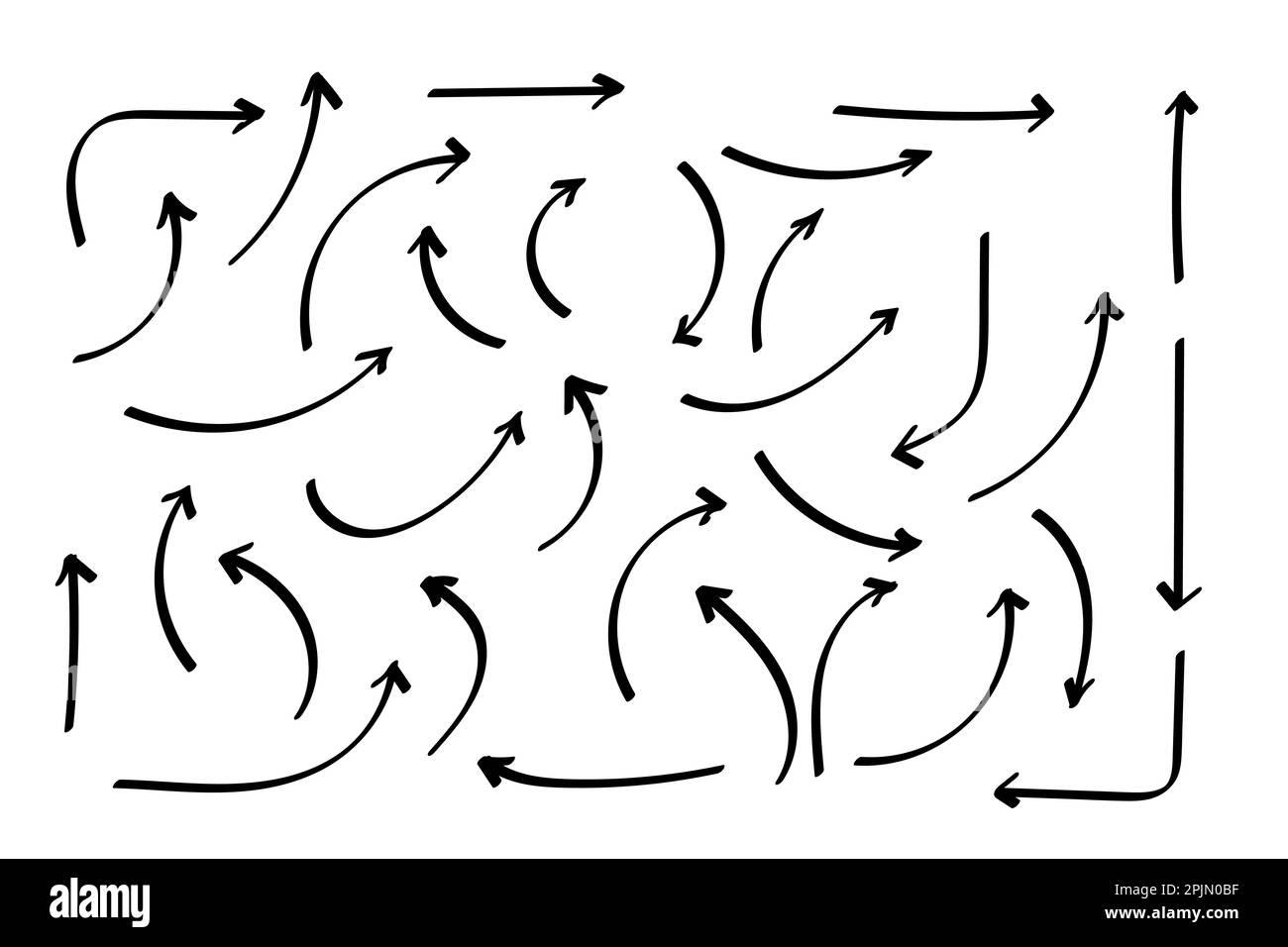 Doodle arrows set or collection. Hand-drawn shapes, directions signs or symbols. Ink arrows ...