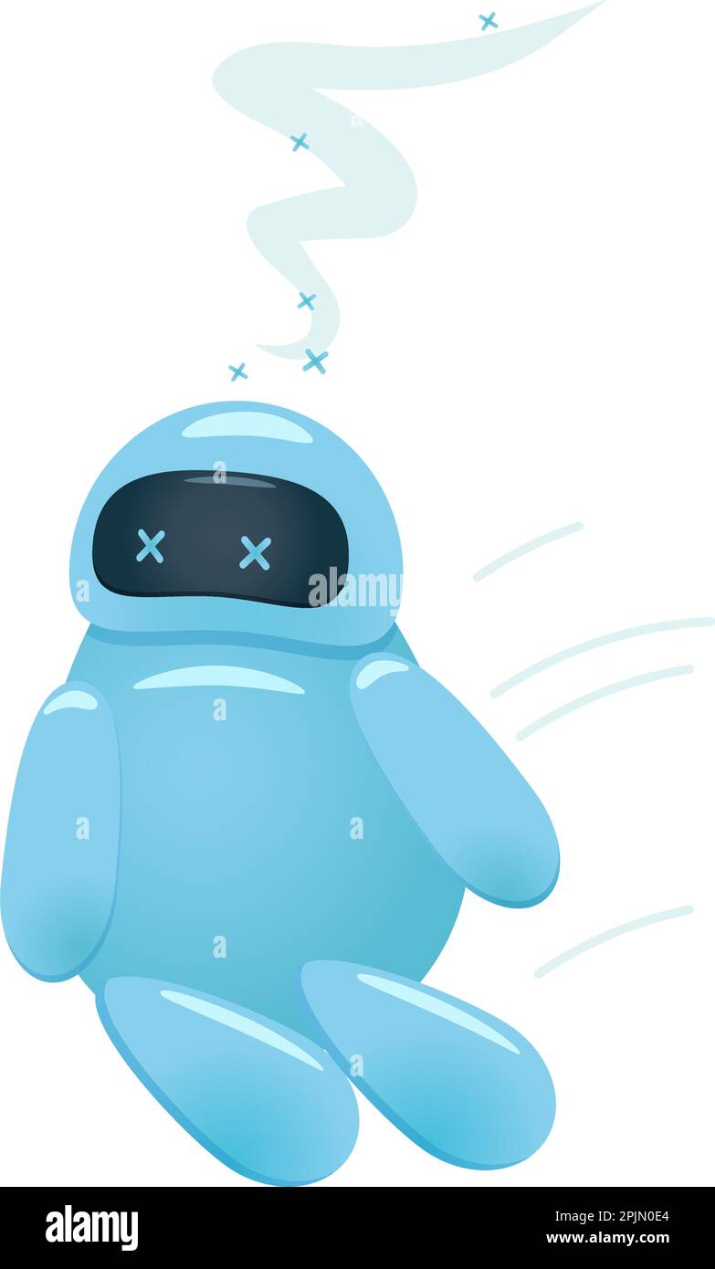 Tired or overworked AI robot falls to the ground. Artificial ...