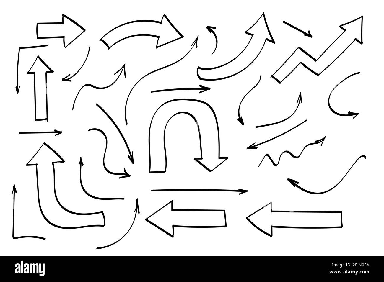 Doodle arrows set or collection. Hand-drawn shapes, directions signs or ...