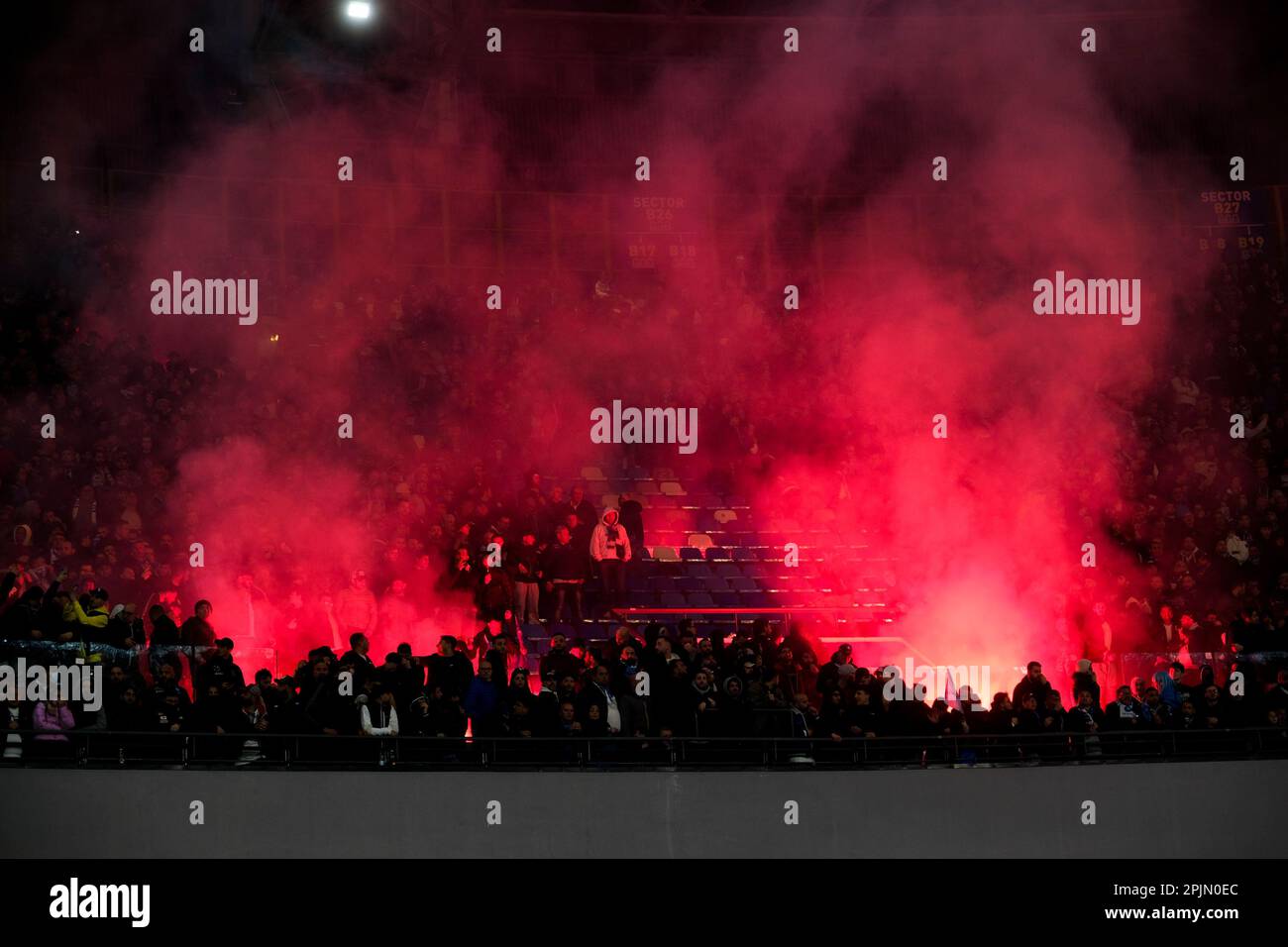 Pro-rest supporters throwing smoke on the pitch during the Serie A ...