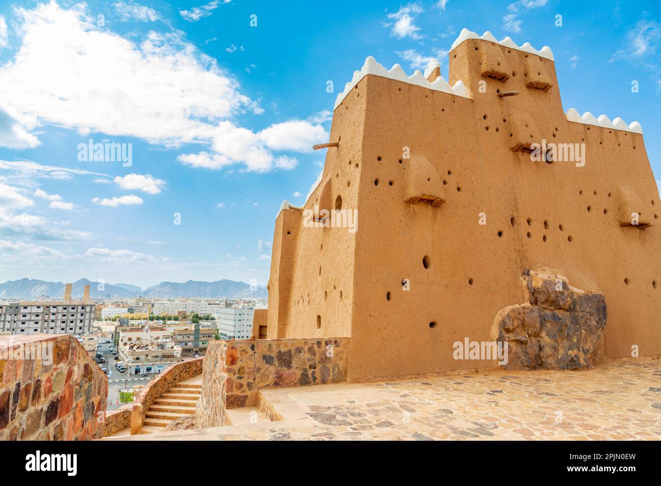 Hail city downtown and walls of Arabian Aarif fortress standing on the ...