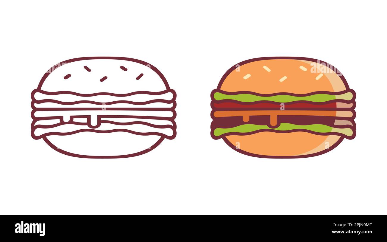 Burger or hamburger icon. Fast food sign, symbol. Burger line and ...