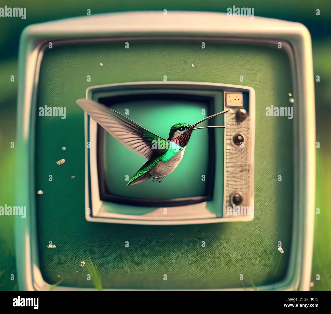 hummingbird on a vintage tv Stock Photo - Alamy