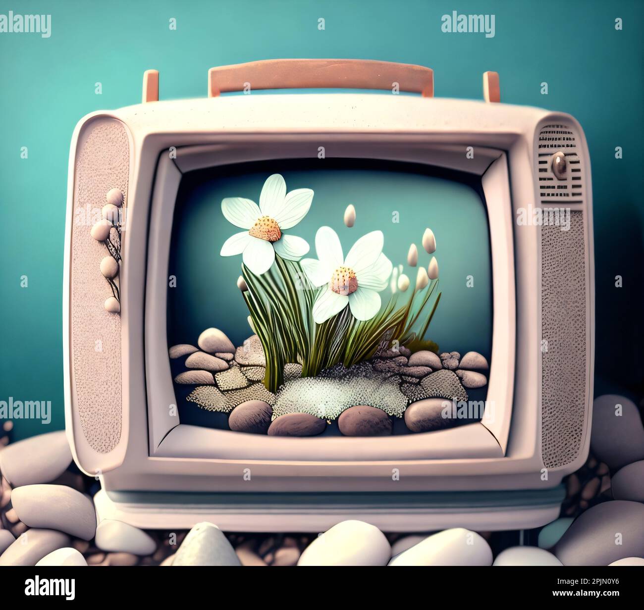 spring flowers on a vintage tv Stock Photo - Alamy