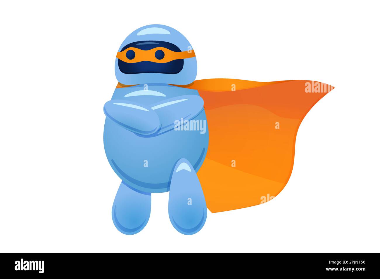 Cute super bot standing with crossed arms and it's cloack blows in the ...