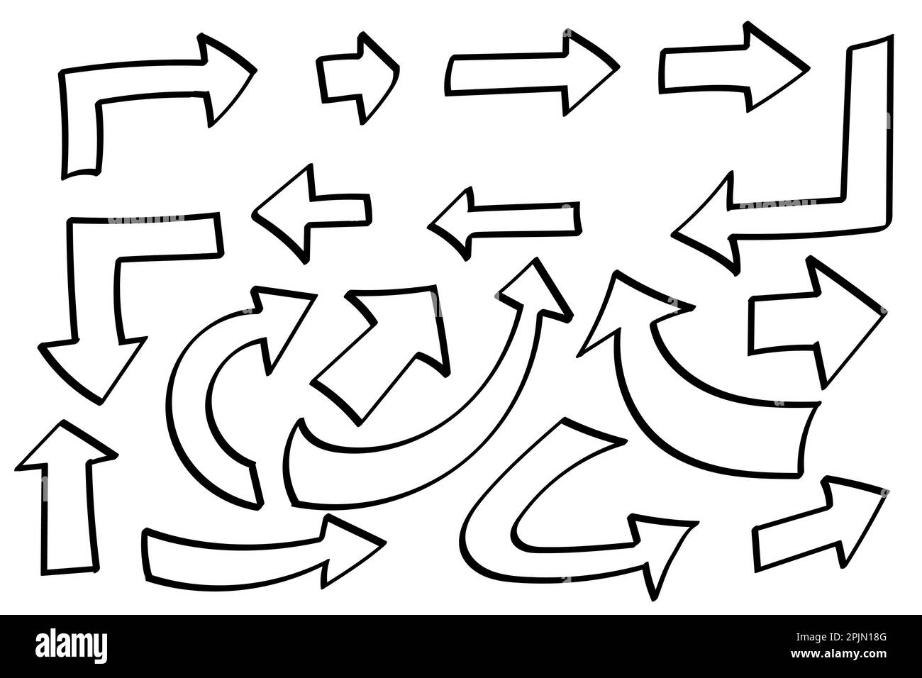 Doodle arrows set or collection. Hand-drawn directions signs or symbols ...