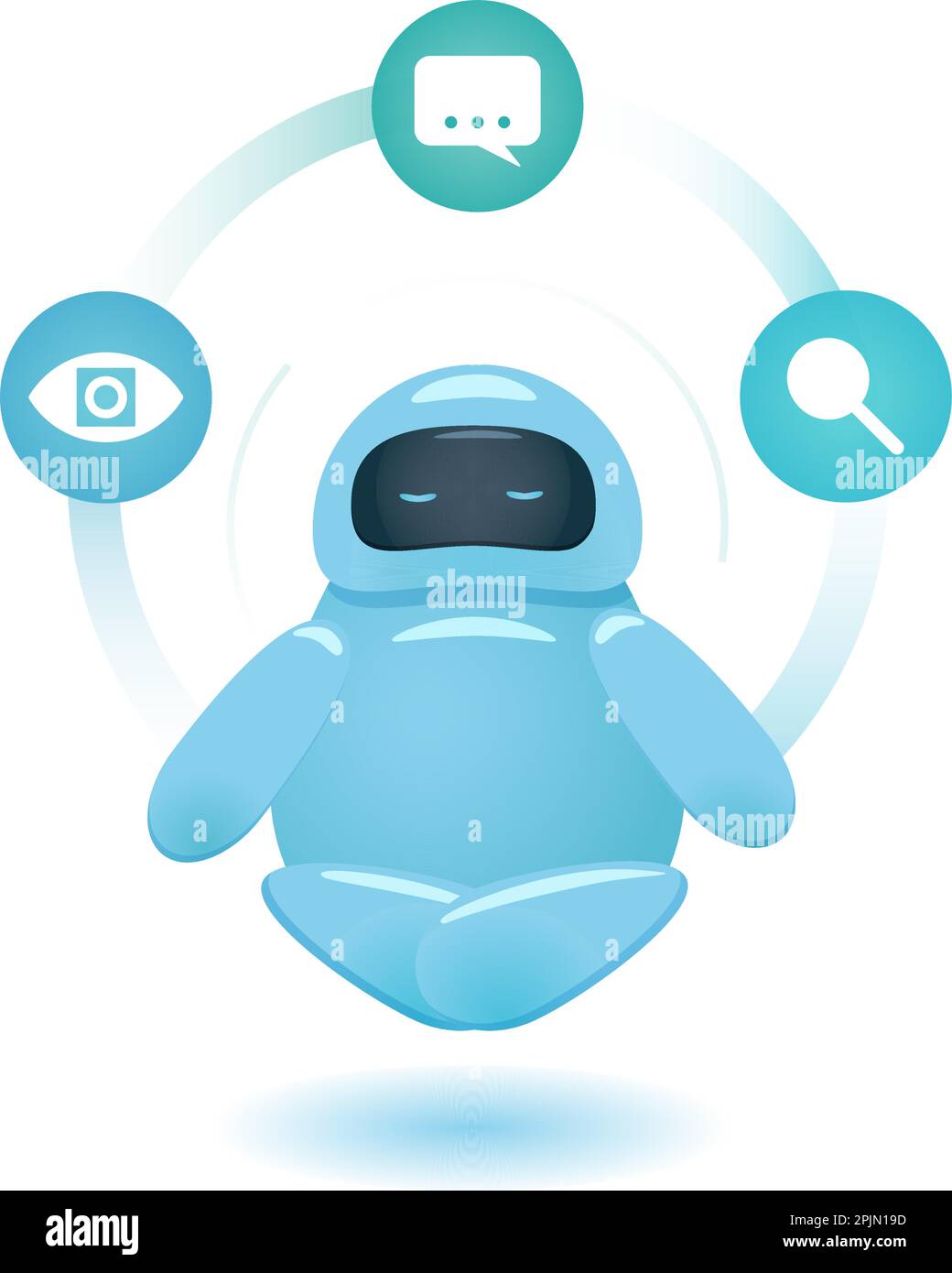 Cute character bot sitting in the circle and meditating. Artificial ...