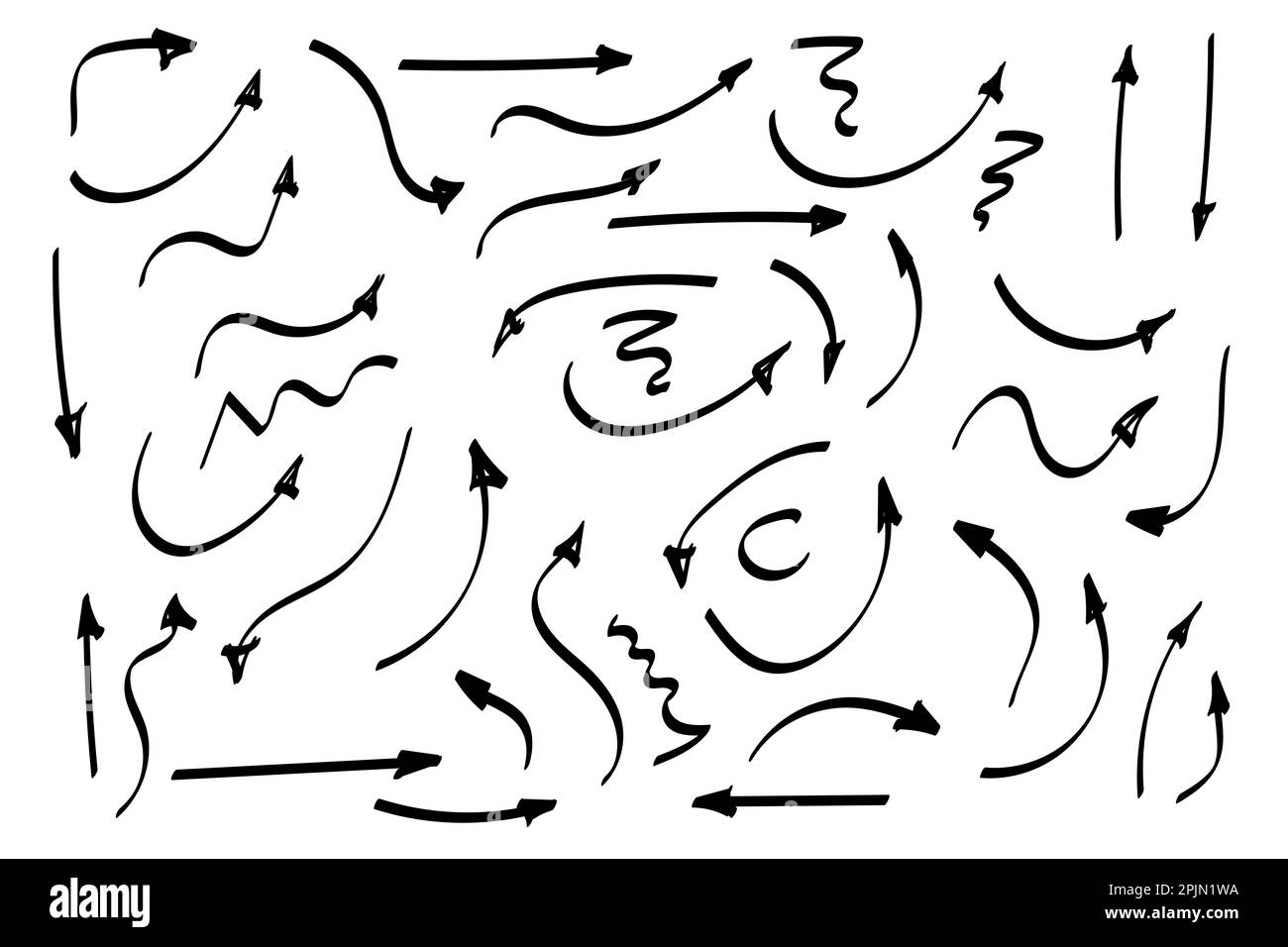 Doodle arrows set or collection. Hand-drawn shapes, check marks ...