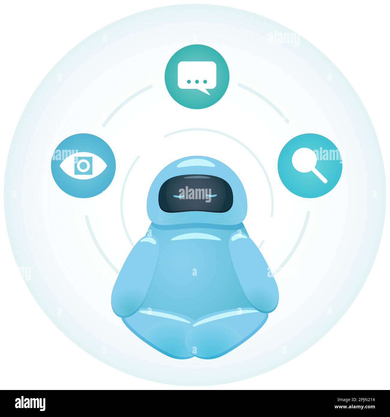 Cute character bot sitting in the circle and meditating. Artificial ...