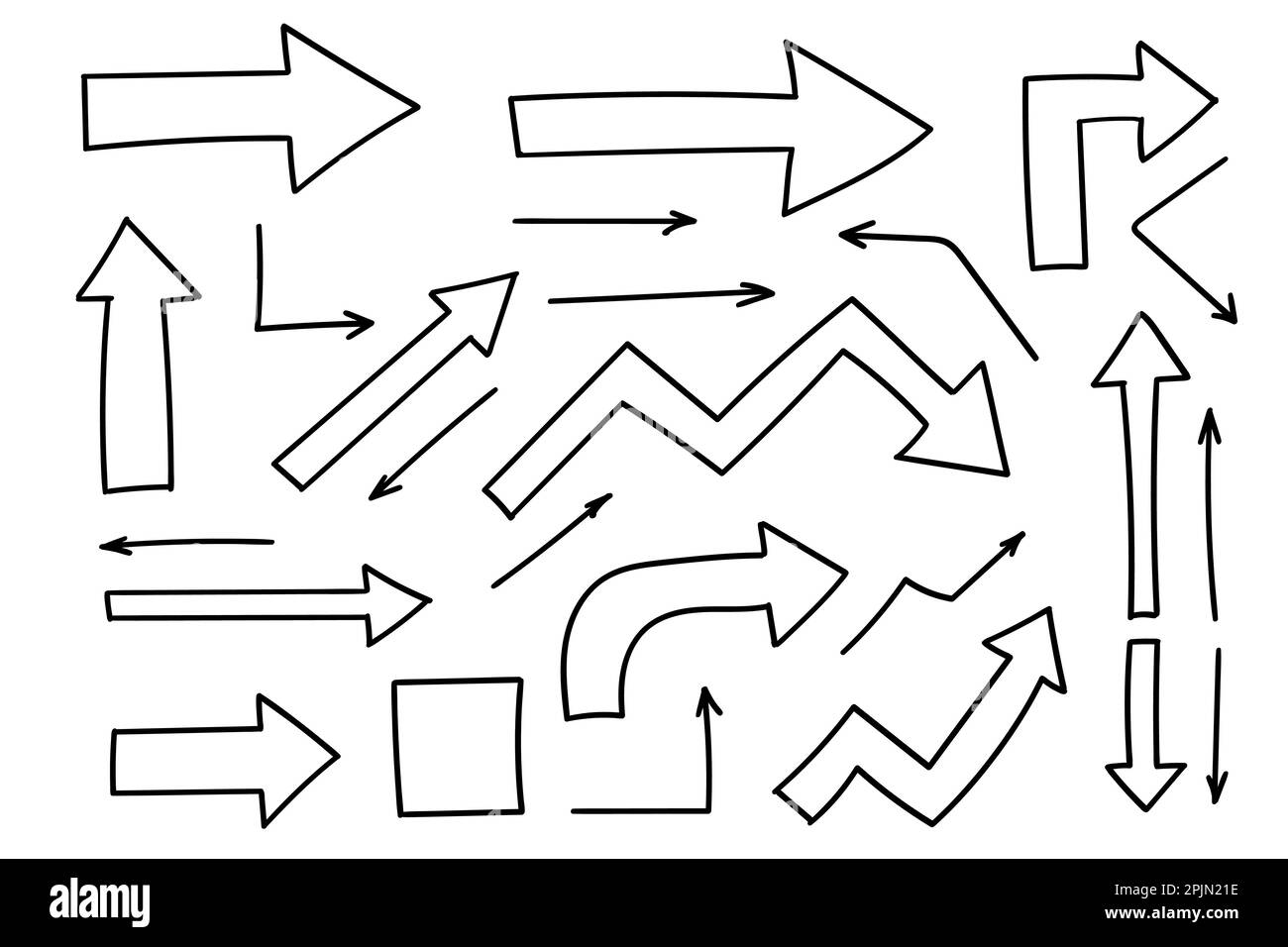 Doodle arrows set or collection. Hand-drawn shapes, directions signs or ...