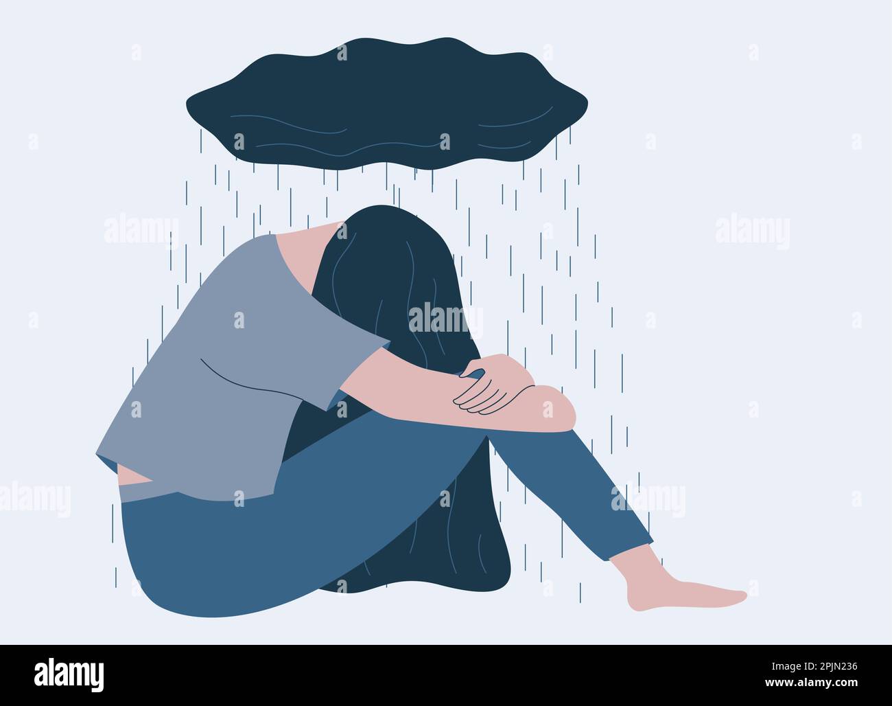 Sad or depressed woman or teenager girl. Unhappy girl sitting and dark ...