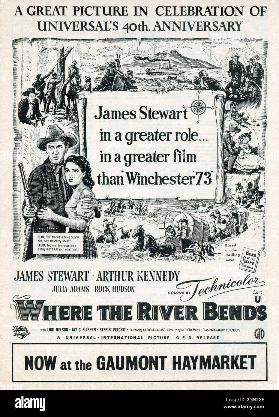 JAMES STEWART and JULIA ADAMS in WHERE THE RIVER BENDS (UK) / BEND OF ...