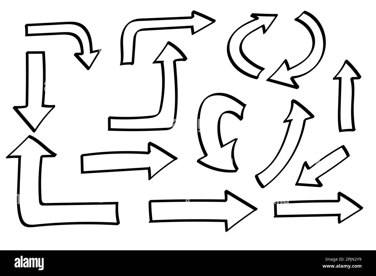 Doodle arrows set or collection. Hand-drawn shapes, check marks ...