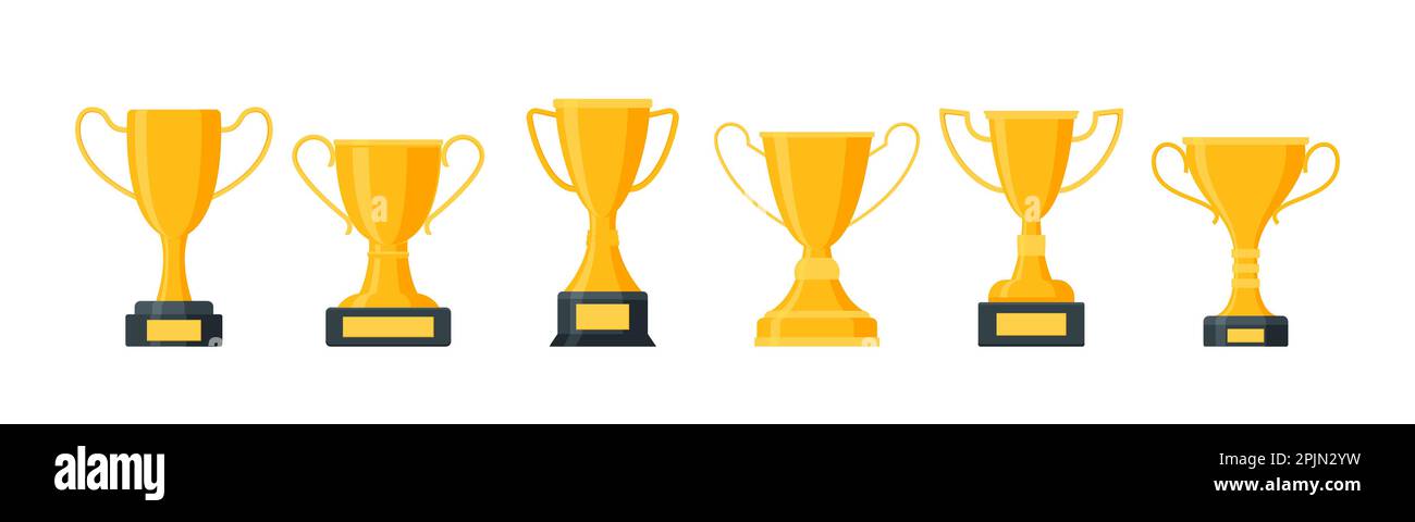 Gold trophy icon set or collection. Set of gold awards. Success symbols ...