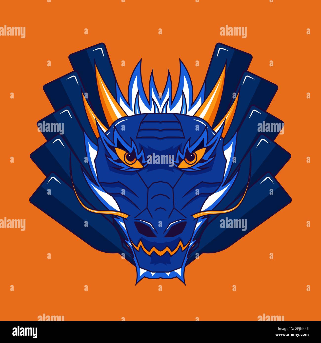Chinese dragon sign with paddles on background. Monster head sign ...