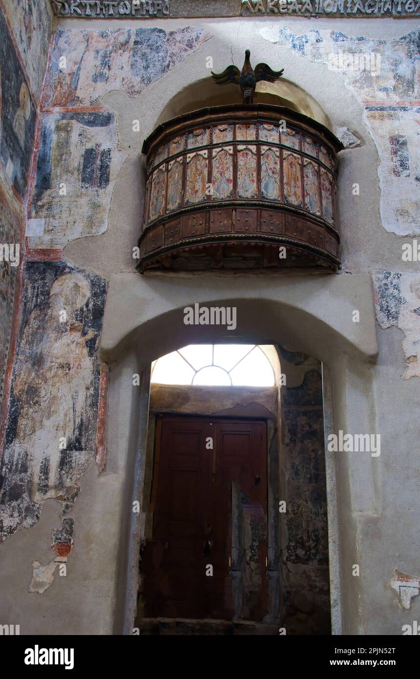 Byzantine church in medieval city of Mystras, Greece. Castle of Mistras ...