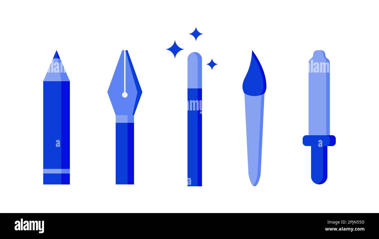 Set of computer graphics artist tools like pencil, brush, dropper ...