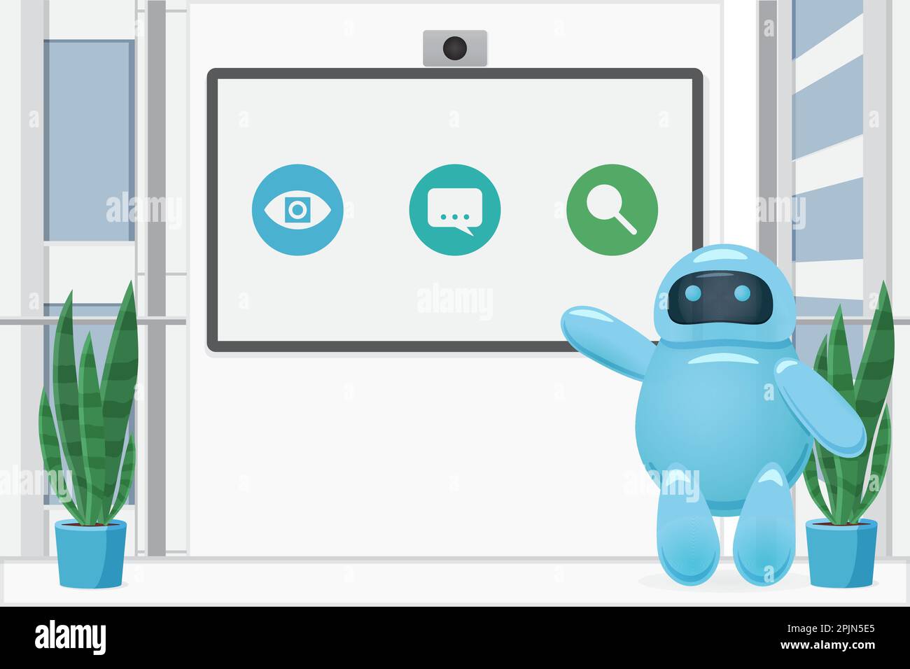 Bot in the conference room presenting cognitive services. Artificial ...