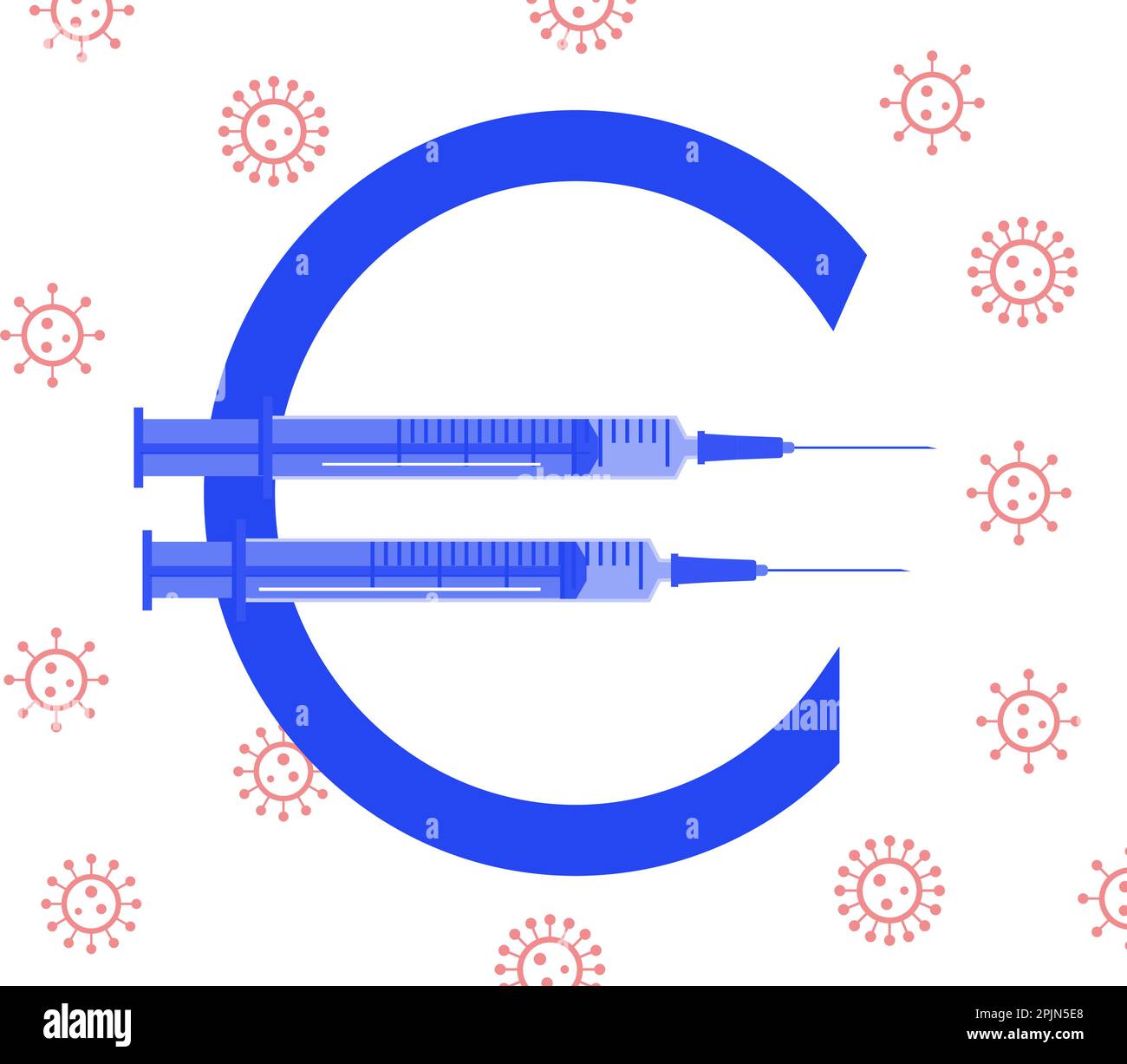 Vaccine price or vaccine cost concept. Euro sign with syringe as part ...