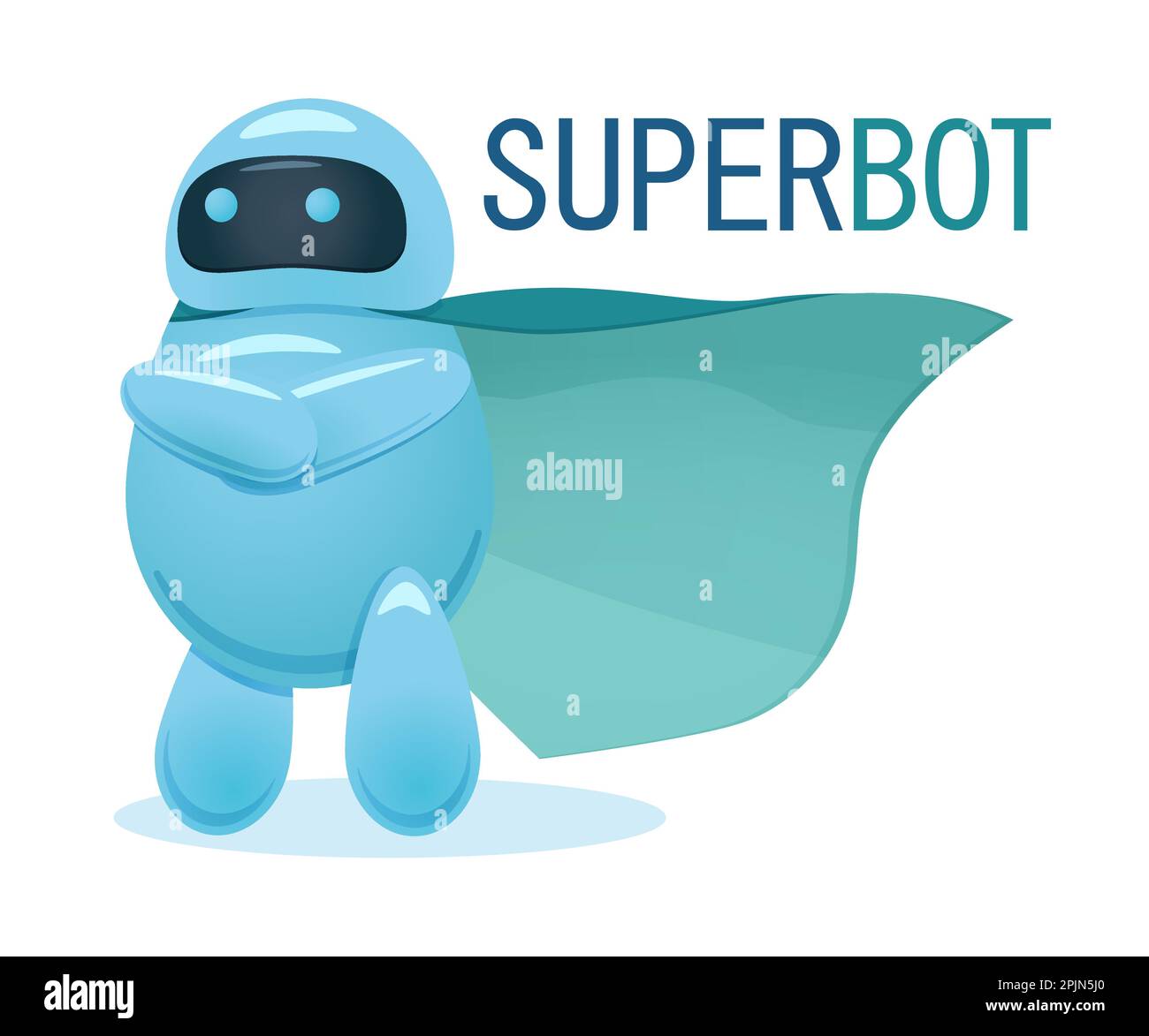 Cute super bot standing with crossed arms and it's cloack blows in the ...