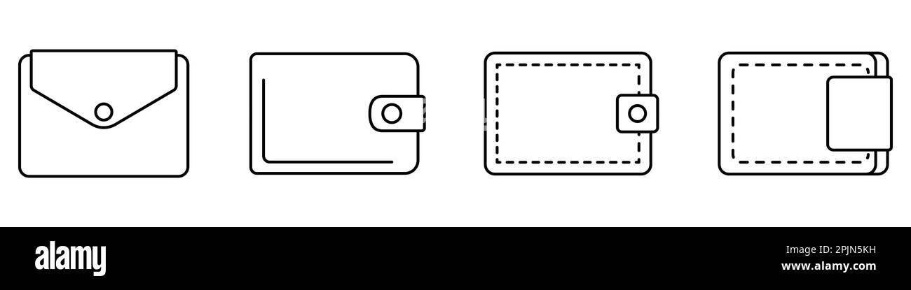 Wallet icon. Set of black linear icons of wallets on white background ...