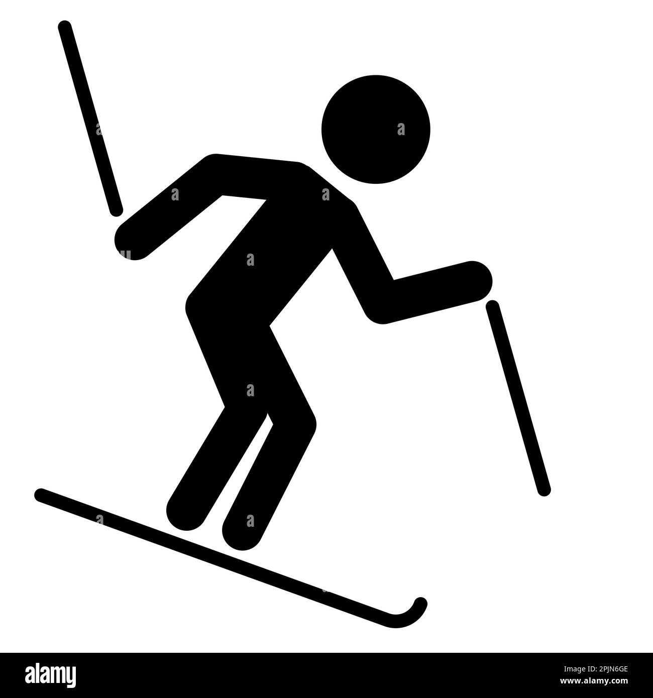 Skiing, downhill sport icon. Skier silhouette symbol on isolated ...