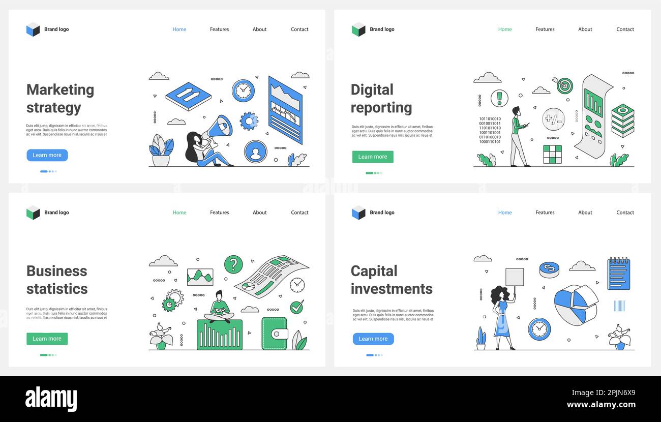 Digital of business statistics, capital investment, marketing strategy set vector illustration ...