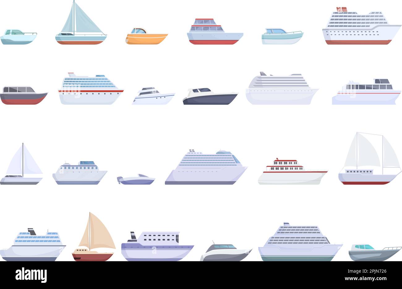 Travel by ship icons set cartoon vector. Sea boat. Ferry cruise Stock ...