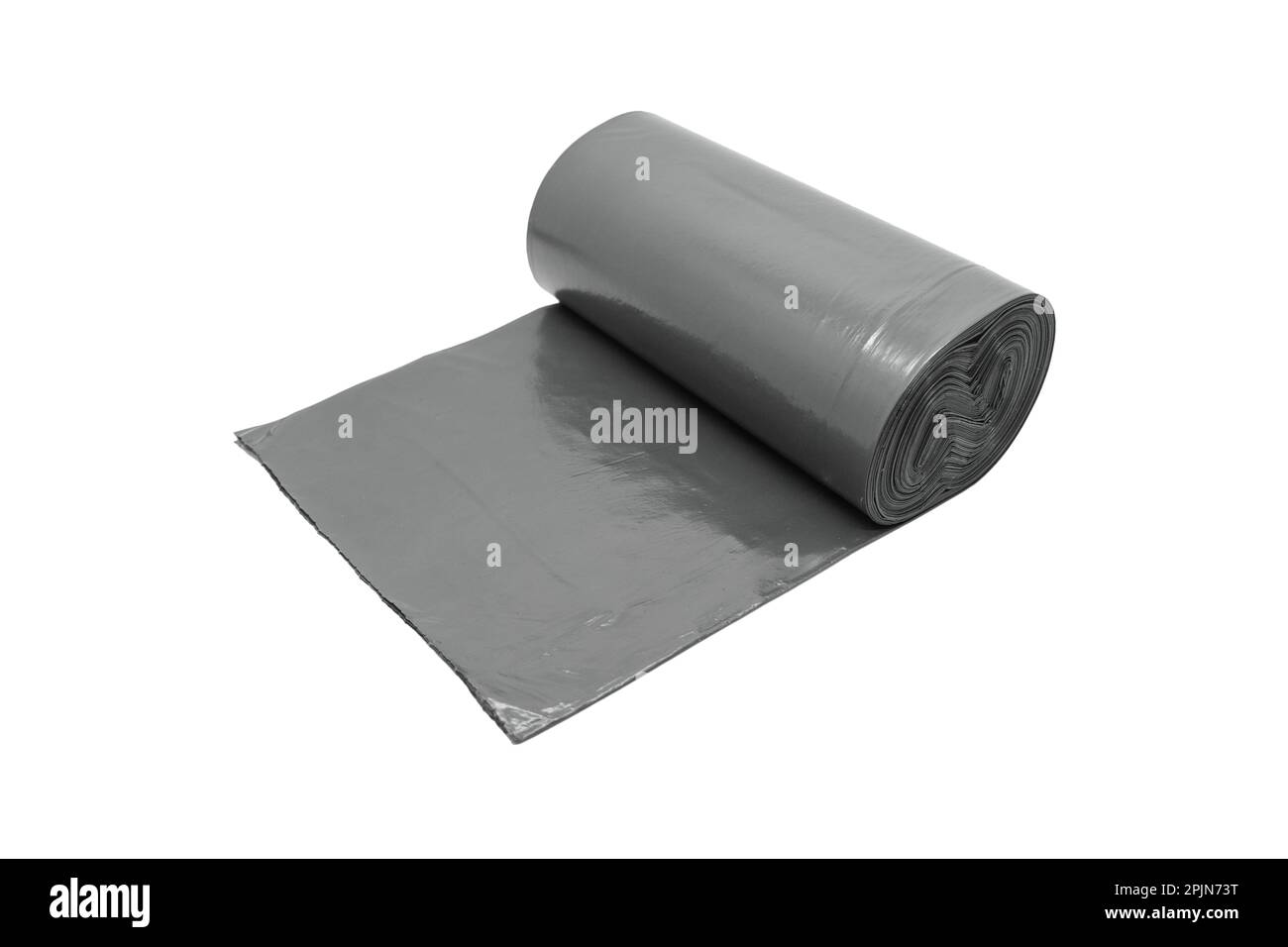 Grey recycle rolls of garbage bin bags isolated on white background ...