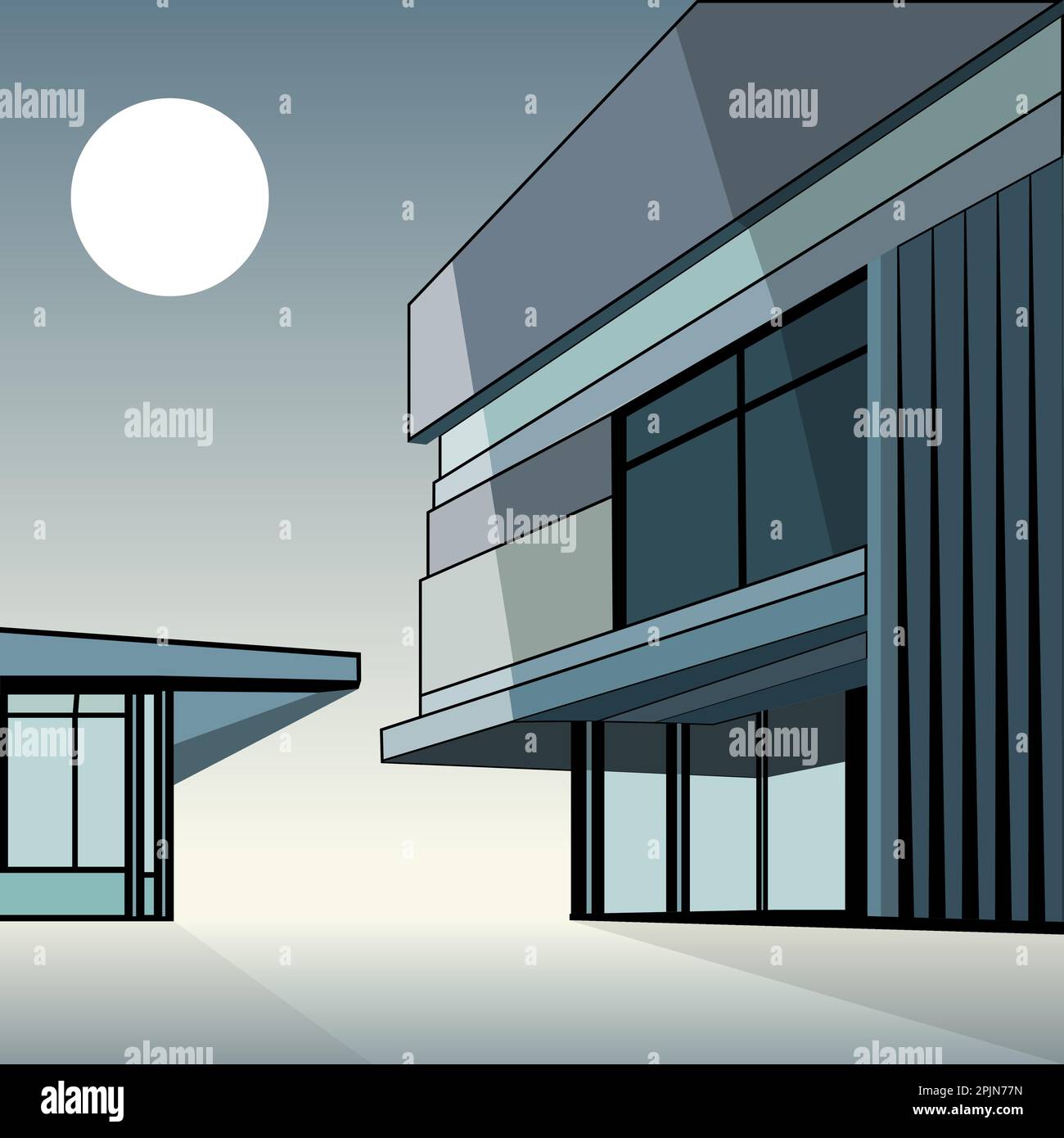 House and Moon Modern residential architecture, abstract flat vector ...