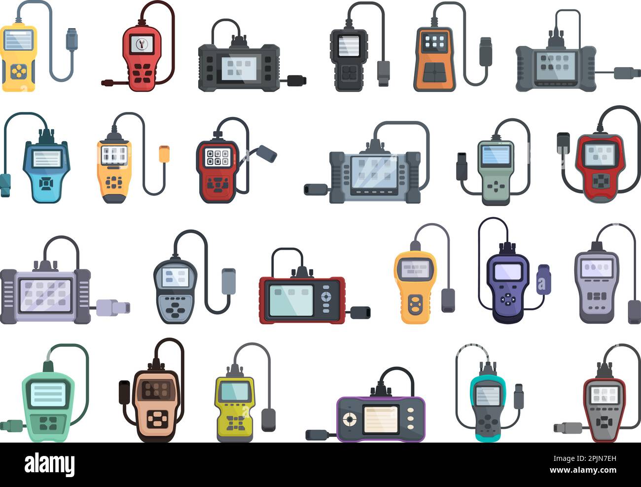 Car diagnostic scanner icons set cartoon vector. Digital computer. Data ...