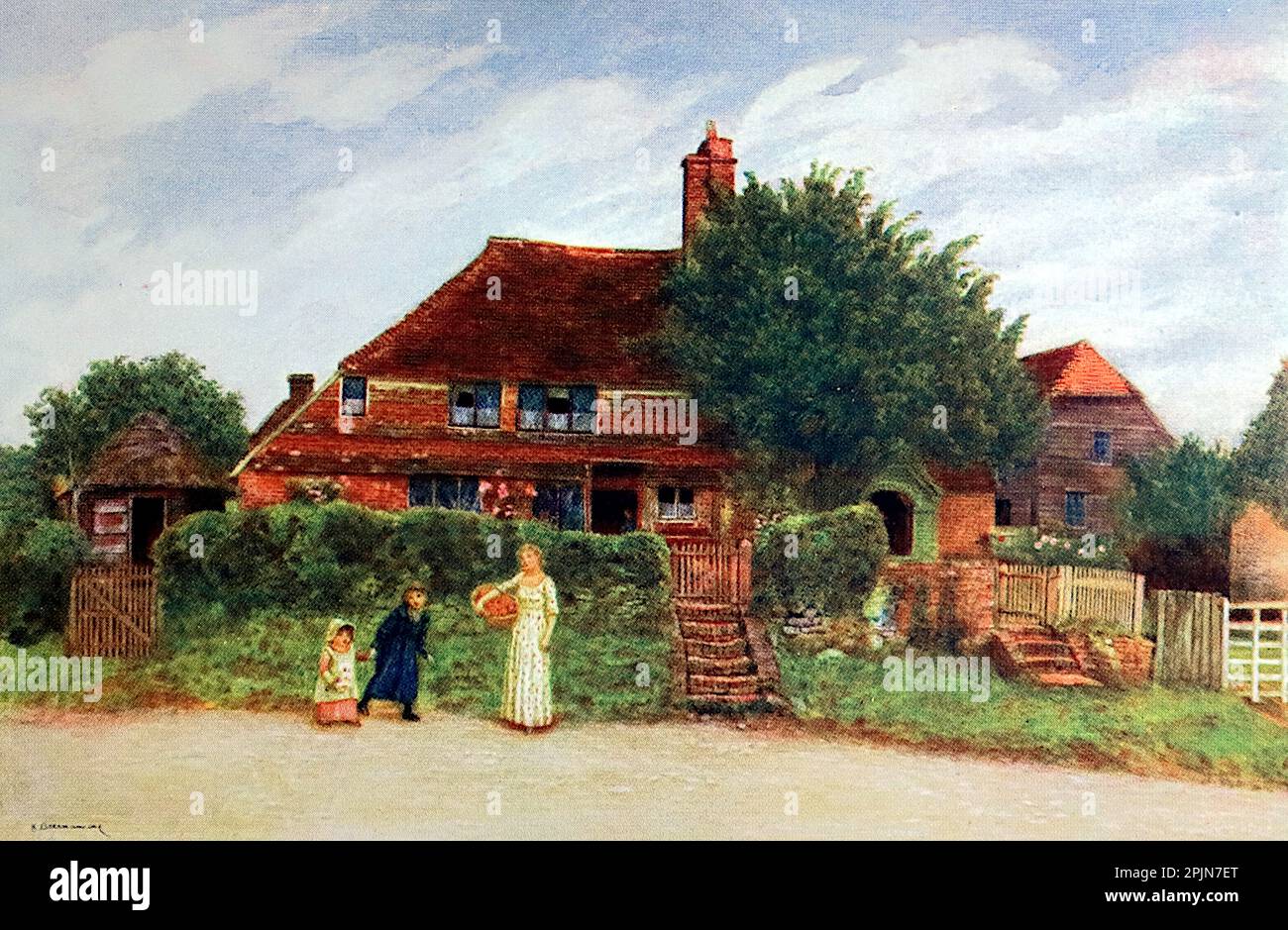 Cottages, illustration from the book Kate Greenaway by M.H. Spielmann ...